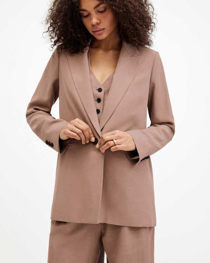 Deri Lyn Linen Blend Blazer Doe Brown | ALLSAINTS US